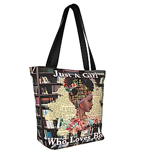 African American Bags for Black Women Who Loves Books African Shoulder Bag Black Queen Handbags Afro Women Magic Shopping Bags for Work Travel Business Beach