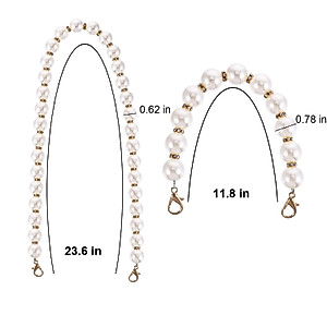 2 Pieces DIY Round Large Imitation Pearl Bead Replacement Chain Strap, Bag Accessories Decorations, Short Purse Chain,Long Handbag Shoulder Straps with Metal Buckles¡­