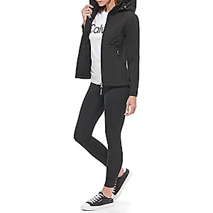 Calvin Klein Women's Scuba Sleeves Detachable Hood Zip PocketsQuilt, Black, Medium
