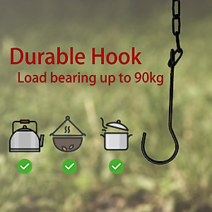 Camping Tripod Board Accessories - Turn Branches into Campfire Tripod for Cooking Portable Camping Gear with Adjustable Chain Camp Grill Accessories Stainless Steel Picnic Hiking Black