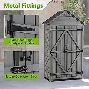 Outdoor Storage Cabinet, Wood Tool Shed with Shelves and Latch, Outside Wooden Shed for Yard, Garden, Backyard - Grey