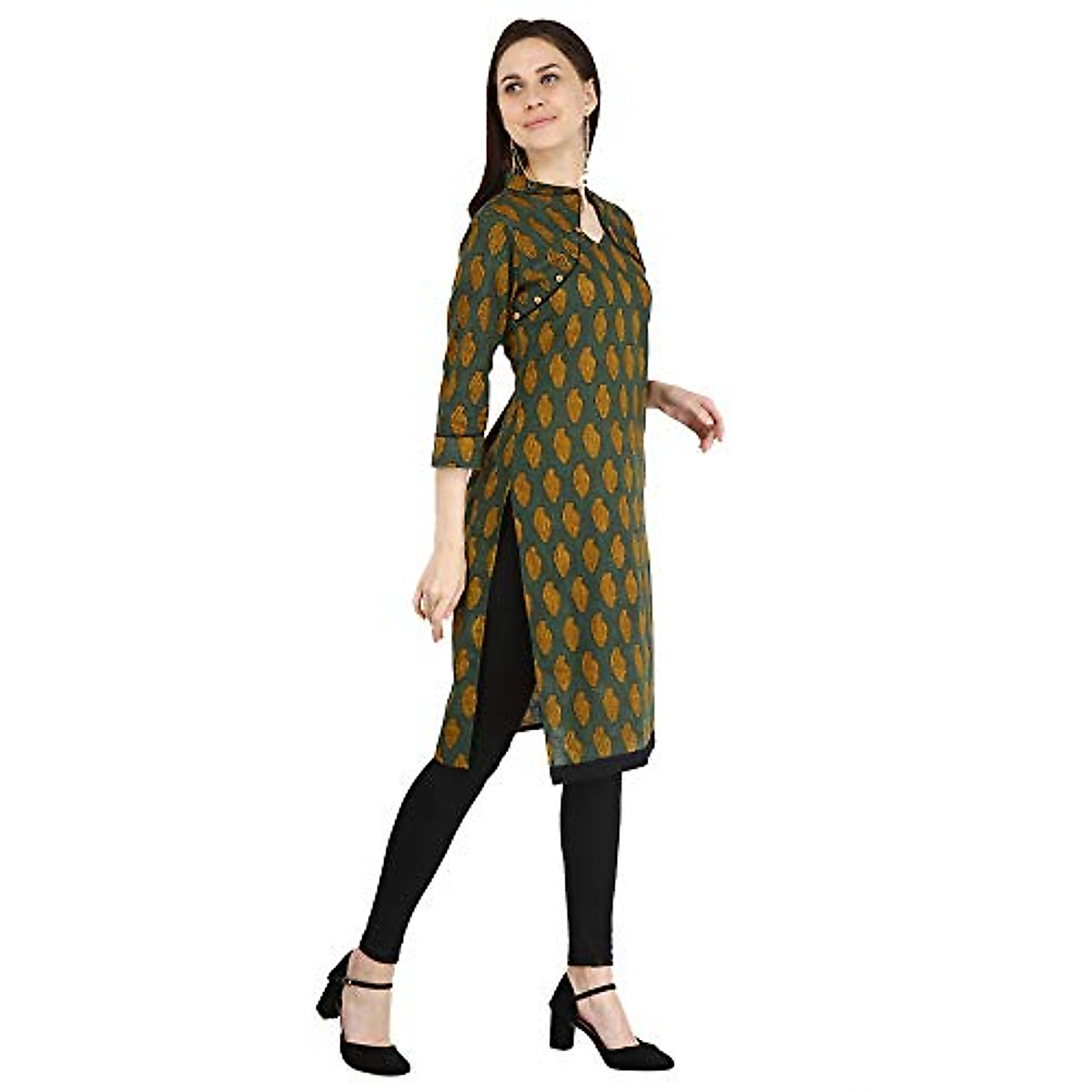 Ramkudi Indian Women's Printed Cotton Kurti Green Top