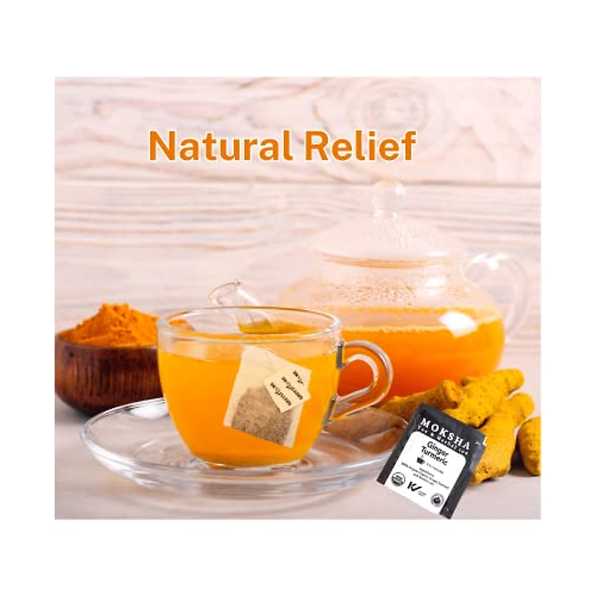 Pure Organic Turmeric Tea Bags with Ginger - Ginger Tea Bags with Turmeric Curcumin By Moksha Tea - 20 Turmeric Ginger Tea Bags