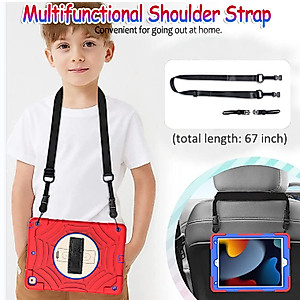 BMOUO Case for iPad 9th/8th/7th Generation - 10.2 Inch 2021/2020/2019 with Screen Protector, 360 Rotating Stand Hand & Shoulder Strap Shockproof Kids Case for iPad 9/8/7 Gen, Red
