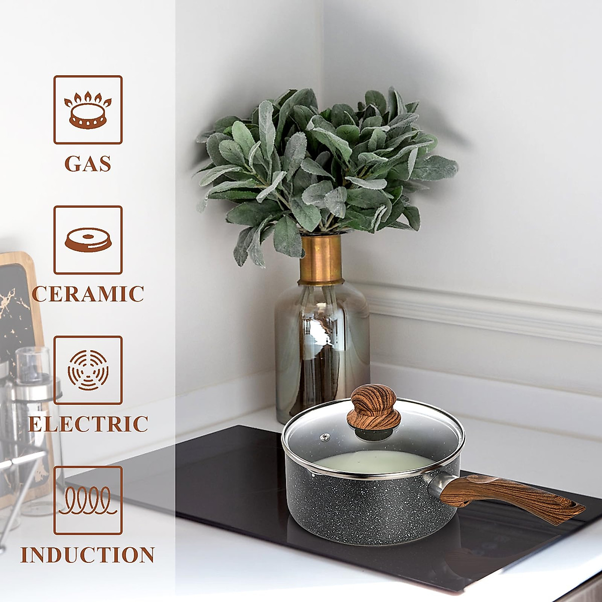 Yarlung 2 Quart Sauce Pan with Lid, 7 Inch Nonstick Small Cooking Pot Saucepan, Milk Heating Soup Pot with Cool Handle, Easy Assembly, Induction Compatible