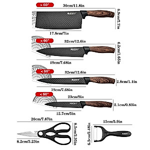 Professional Chef Knife Set 6 Pieces, Black Kitchen Knive Set Sharp Meat Knives for Cooking, Stainless Steel Forged Kitchen Knife with Cutlery Ergonomic Design Wood Handle Chef Knife Gifts Box