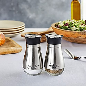 Stainless Steel Salt and Pepper Shakers Set with Glass Bottom, Modern Kitchen Accessories (4oz)