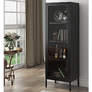 MIOCASA Display Cabinet Steel Storage Cabinet, Bookcase with Glass Door Accent Tall 4 Tier File Cabinet for Home, School, Gym, Bathroom and Office (H150-Glass 1D)