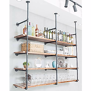 BIXIRAO Industrial Wall Mounted Iron Floating Pipe Shelves/Shelving/Racks/Storage/Bookcases/Brackets, DIY Open Bookshelves/Shelving for Kitchen/Office, Retro Black (5-Tier Shelf Brackets-B)
