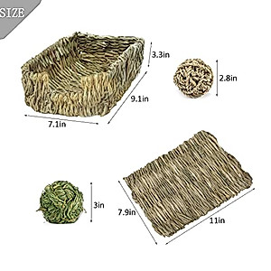 Hamiledyi Rabbit Grass Bed,Natural Handmade Hay Mat Chew Balls for Rabbit Gerbil Chinchilla Guinea Pig Ferret Other Small Animals(7 Pcs)