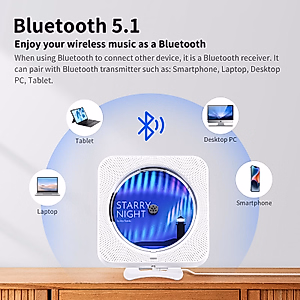 ZYOKATA CD Player Portable with Bluetooth 5.1 Desktop Music CD Player with Remote Control, Dust Cover, Boombox, FM Radio, LED Screen, Support AUX/USB Headphone Jack for Home