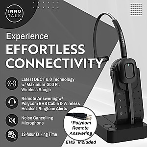 INNOTALK Wireless Headset Compatible with Polycom VVX300, VVX310, VVX400, VVX410 - Desk Office Phone Call Center Wireless Headset with EHS Cord Bundle for Remote Answering Wireless Headset(Pioneer)