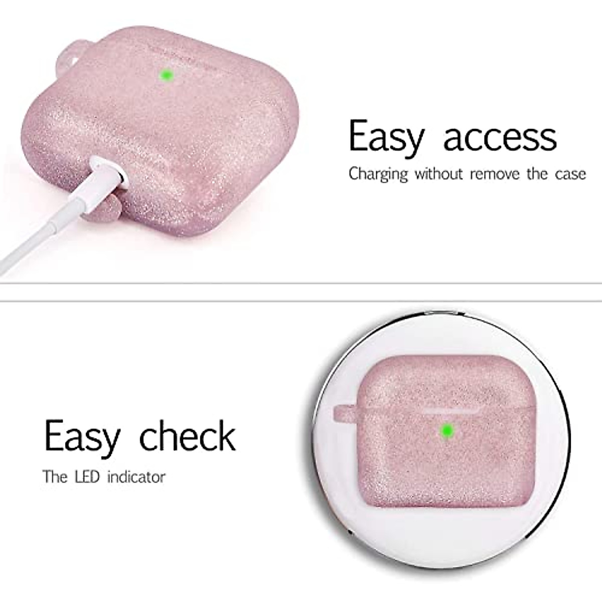 Case for Airpods 3rd Generation (2021), Filoto Apple Airpod 3 Case Cover for Women Girls, Silicone Case for Air Pod 3 Charging Case with Disco Ball Keychain Accessories (Rose Gold)