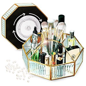 CoralHouse Rotating Makeup Organizer,Makeup Organizer For Vanity,Cosmetics Organizer,Skincare Organizer,High Hardness Glass Make Up Organizers And Storage,Purely Handmade