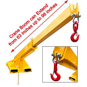 INTBUYING Adjustable Forklift Jib Boom Crane, Lifting up to 4400LB/2T, with a Mobile Crane Hoist and Truss Hook Extension Attachment Ranging from 63-98in, for Forklift Towing and Handling Equipment