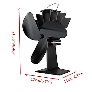 HEUNGBERANT Wood Burning Stove Fan Heat Powered Fireplace Fan for WoodLog BurnerFireplace, Black… (3 blades)