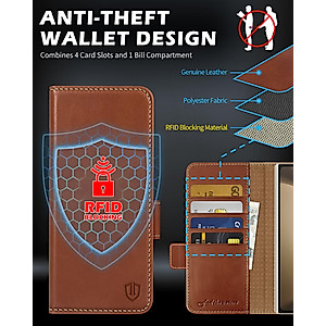 SHIELDON Case for Galaxy Z Fold 5, Genuine Leather Wallet Shockproof Case Flip Magnetic Kickstand RFID Blocking Credit Card Slot with S Pen Holder Compatible with Galaxy Z Fold5 7.6" - Retro Brown