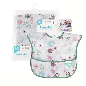 Bumkins Bibs for Girl or Boy, SuperBib Baby and Toddler for 6-24 Months, Essential Must Have for Eating, Feeding Set, Splat Mat for Under High Chair, Mess Saving, Waterproof Fabric, Floral Gray