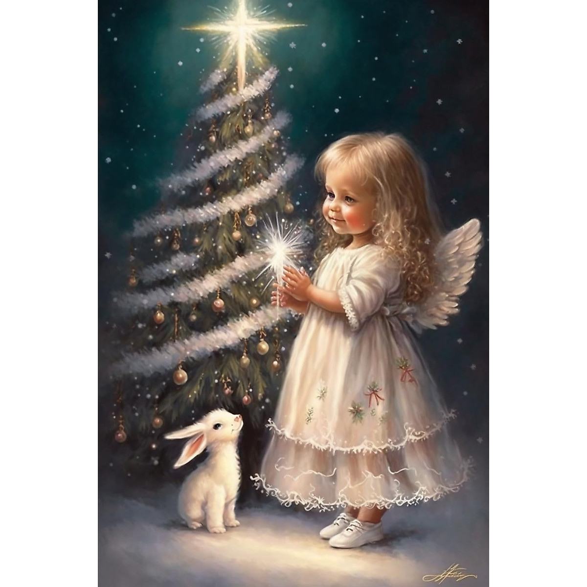 Angel Christmas Tree Wishing Diamond Painting, Fun DIY Interaction Craft Digital Painting for Adults and Children, Suitable for Hoom Decor Bedroom Decor Or Gift for Friends (12X16Inch)