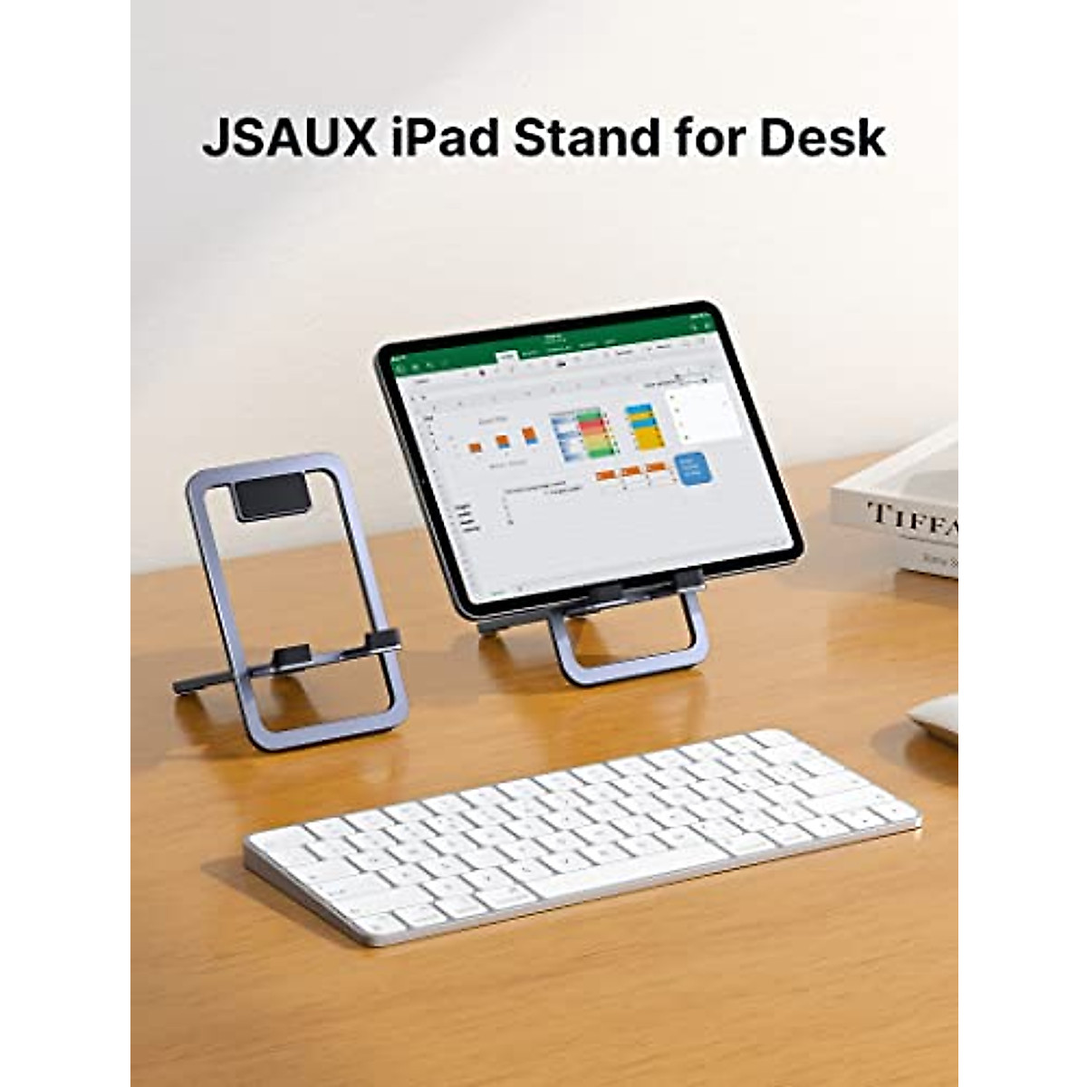 JSAUX Universal Tablet Stand, Portable Foldable Tablet Holder for Desk Compatible with iPad Mini/Air, Samsung Galaxy Tab, Kindle Fire, Steam Deck, Switch, ROG Ally, iPhone and Other Tablets-Gray