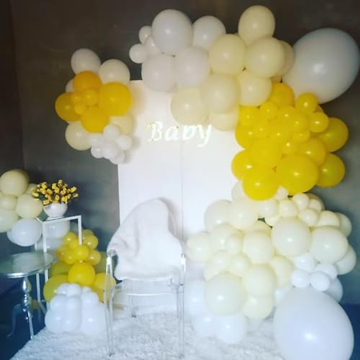 Yellow and White Balloons, 60pcs 12 Inch Yellow White Balloons Latex Helium Party Balloons for Birthday Baby Shower Sunflower Honeybee Theme Engagement Anniversary Bachelorette Party Supply Decoration