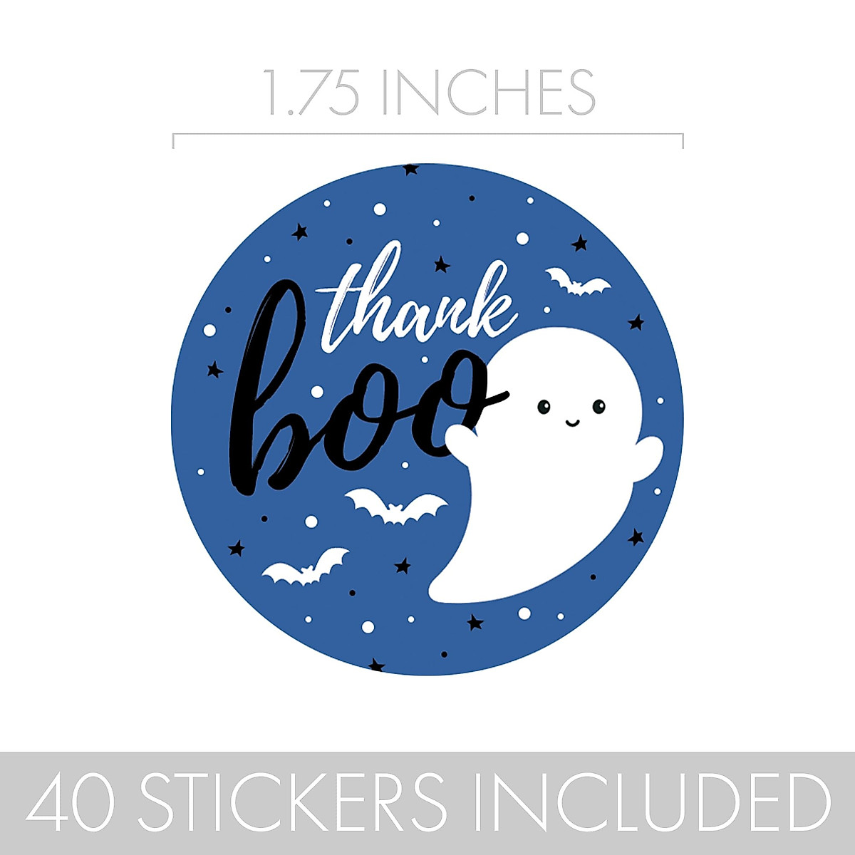 Blue A Little Boo is Almost Due Boy Baby Shower Thank You Card Stickers, Halloween Baby Shower Party Favor Bag Labels - 40 Count