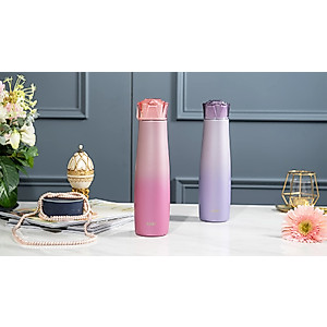 Zak Designs 20 oz Jewel Vacuum Insulated 18/8 Stainless Steel Water Bottle with Leak-Proof Lid, Keeps Cold and Fits In Car Cup Holders for Travel (20 oz, Pink Diamond)