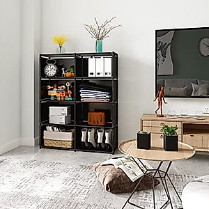 JIUYOTREE 5-Tiers Portable Bookshelf with Fabric Cloth at Back, 8 Cube Closet Storage Organizer Bookcase, Living Room,Study Room,Bedroom, Black