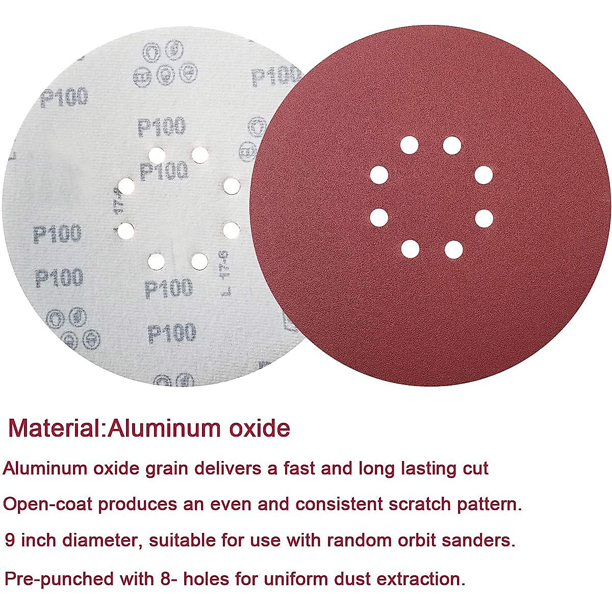 Sackorange 100 PCS 9 Inch 10 Hole Hook and Loop Sanding Discs Set - 60 80 120 150 240 Grits Aluminum Oxide Sander Paper for ‎9" Drywall Sander Wood Furniture Finishing