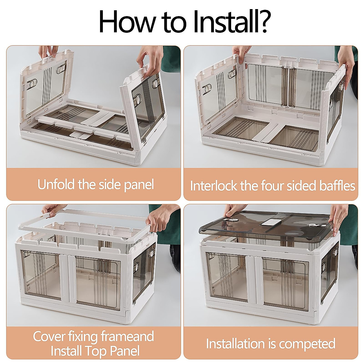 Teyyvn 4-Pack 5-Opening Collapsible Stackable Storage Box with Wheels, 50 L Large Stackable Storage Bins with Lid