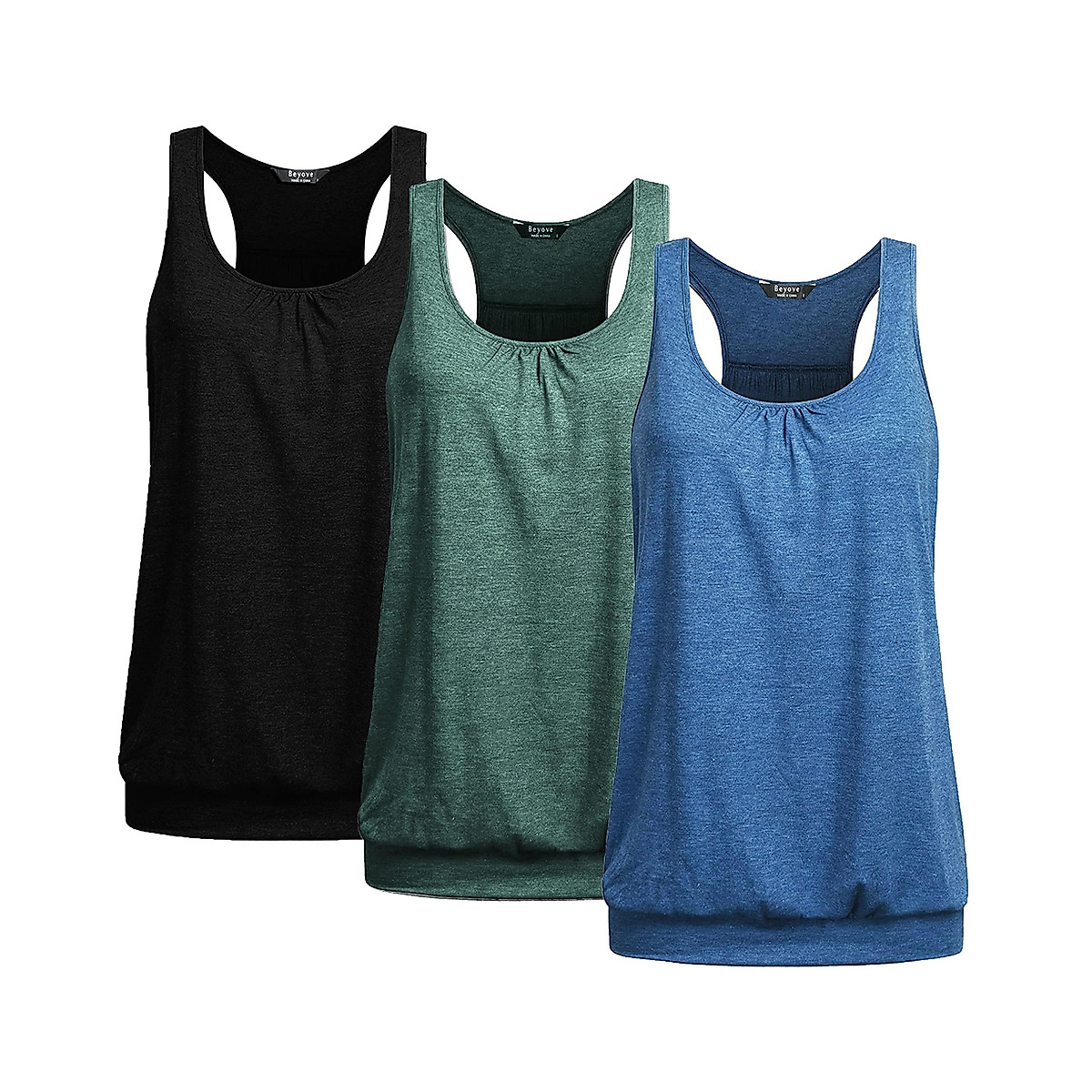 Beyove Racerback Tank Tops for Women Loose Fit Athletic Tops Workout Banded Bottom Tanks Pleated Shirts Yoga Activewear 3 Pieces
