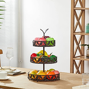 Ouseen 3 Tier Fruit Basket for Kitchen, Fruit Bowl Holder, Detachable Fruit Storage Baskets Stand for Counters Kitchen Countertop Dining Table