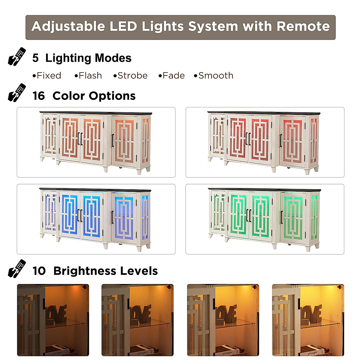 JXQTLINGMU TV Stand for 80 Inch TV, Farmhouse Entertainment Center with RGB LED Light, Media Console with 3 Ultra Large Storage Cabinets and 3-Sides Hollow Out for Living Room, Bedroom, Antique White