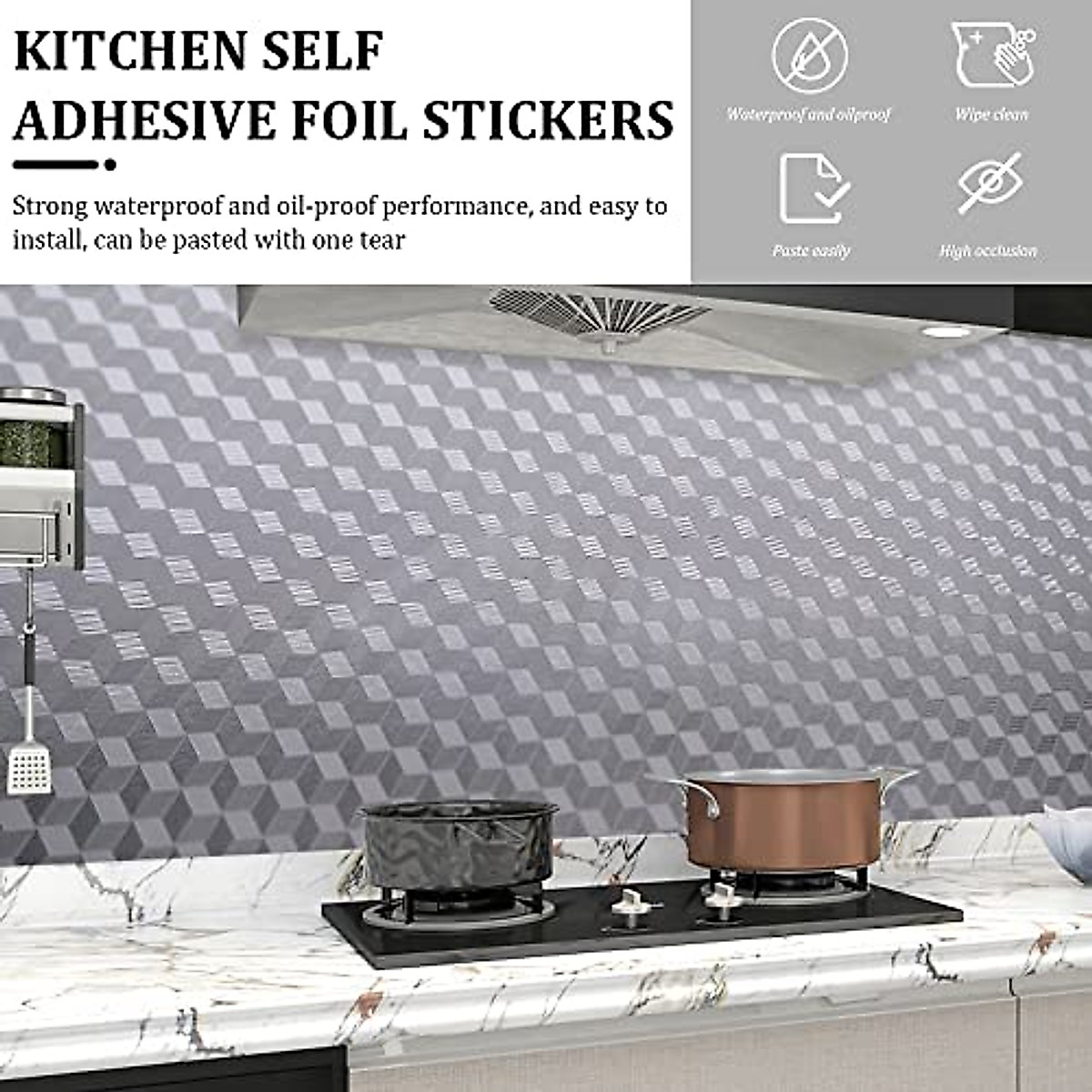 Self-Adhesive Silver Foil Wallpaper for Kitchen, Aluminum Foil Stickers Oil Proof Waterproof, Heat Resistant Wall Sticker for Cabinet Countertops Drawer Liner (15.7 x 196.8 Inch)(0.4 x 5m)