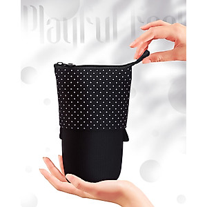 Sooez Pop Up Pencil Case, Cute Stand Up Pencil Case, Durable Pen Pouch, Telescopic Pencil Holder Case, Kawaii Standing Pencil Case, Spacious Pencil Pouch Portable Pencil Bag for School Office (Black)