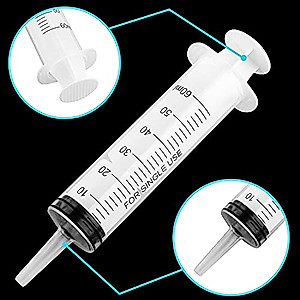 Ackers 50Pcs 60ml Large Plastic Syringe Individually Sealed with Measurement & Cap,for Scientific Laboratory and Dispensing Multiple Uses Measuring Syringe Tools