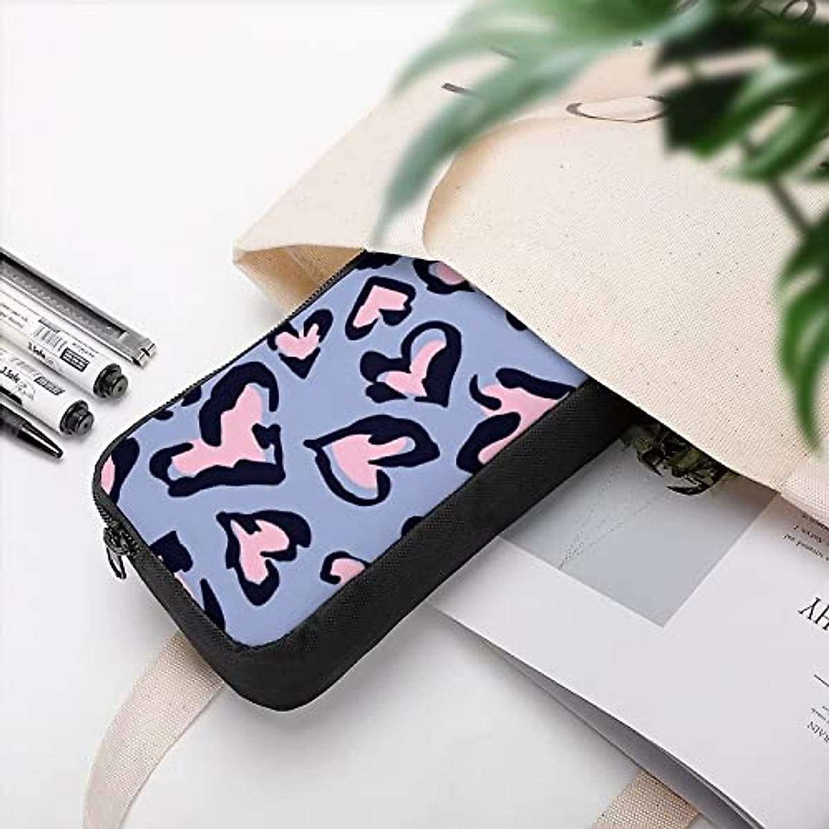Heart Leopard Pattern Teen Adult Pencil Case Large Capacity Pen Pencil Bag Durable Storage Pouch