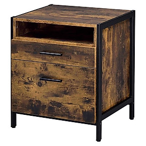 Acme Juvanth Wooden Nightstand with 2-Drawer in Rustic Oak and Black