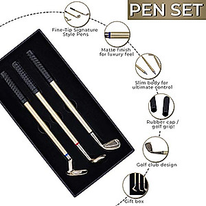Golf Pen Set - 3 Signature Golf Pens - Mini Golf Club Pens - Best Golf Gifts for Dads - Unique Golf Gadgets for Men & Cool Desk Accessories for Office Colleagues