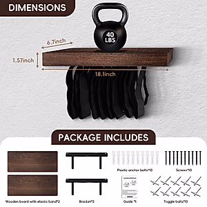 SAUCE ZHAN Floating Bookshelves for Wall, 2 Pack Thickened & Firm Invisible Book Shelf Floating with Elastic Bands, Rustic Natural Wood Unique Hanging Bookshelf Decor for Bedroom, Living Room, Office