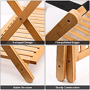 Purbambo Luggage Rack for Guest Room, Suitcase Stand with Storage Shelf, Bamboo Frame, 6 Nylon Straps, Foldable for Easy Storage