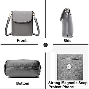 VINMEN Crossbody Bag, Leather shoulder phone bag for Women and Girls, Wallet Handbags with Long and Short Straps (Grey)