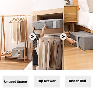 CANFOD Under Bed Storage 2 Pack, Under Bed Storage Containers, Blanket Storage Thick Panel, Underbed Storage Clear Window, Stackable Clothes Storage Bins (L（17.7x13.7x9.8in）for 20-25 T shirts, Light grey)
