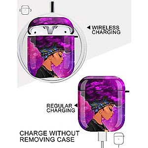African American Girl Airpods Case - Wonjury Airpod Skin Protective Hard Case Cover Portable & Shockproof Women with Keychain for Apple Airpods 2/1 Charging Case (Purple Hair Girl)