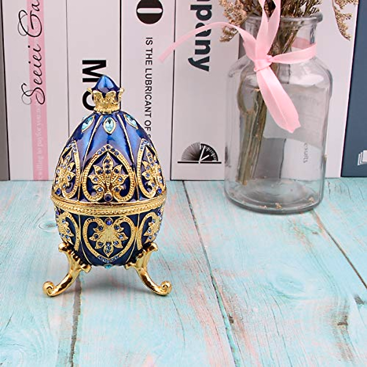 SEVENBEES Hand Painted Faberge Egg Box Hinged Jewelry Trinket Boxes for Home Decor