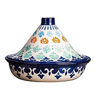 ZYF Casserole Dish 25Cm Tajine Cooking Pot, Hand Painted Tagine Pot Ceramic Tagine Pot Cooking Pot for Cooking and Stew Casserole Slow Cooker Lead Free,A