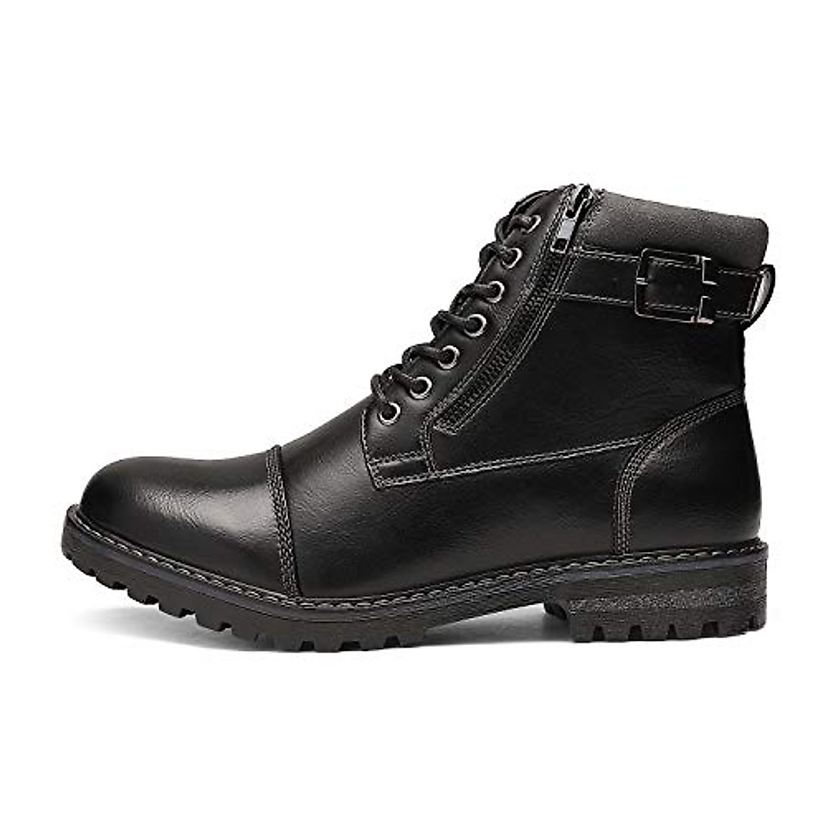 Bruno Marc Men's Engle-05 Black Motorcycle Combat Oxford Boot Fur Lining Warm Zipper Boots Size 12 M US