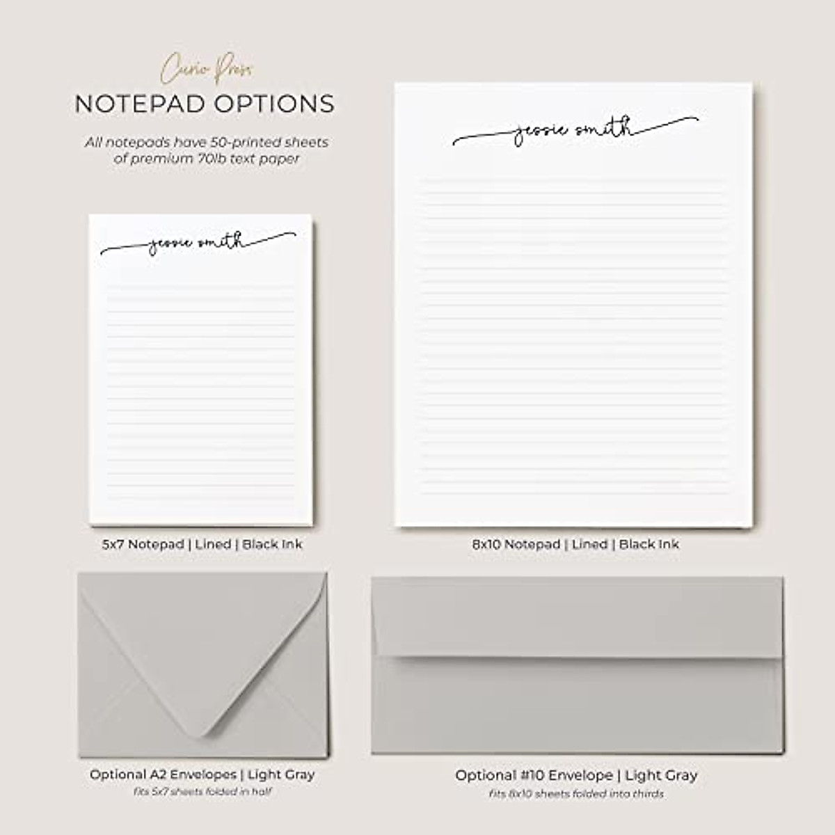 Pretty Swash Script Personalized Stationery - Small Notepad 5x7 w/ 50 Printed Sheets – Cute Personalized Stationery – Simple & Classy Desk Supplies – Customizable to 8x10 Inches - Swash Script Notepad