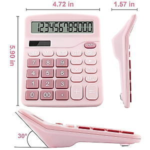 Podokas Office Calculators Desktop, 12-Digit Battery Dual Power Cute Calculator with Large LCD Display Big Button for Office Home and School (Pink)