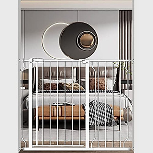 WAOWAO Extra Tall 37.4" Baby Gate Wide Pressure Mounted Walk Through Swing Auto Close Safety Black White Metal Toddler Kids Child Dog Pet Puppy Cat for Indoor Stairs,Doorways,Kitchen 29.13-76.37 inch